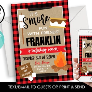 Editable S'mores Bonfire Birthday Invite Invitation 5x7 Kids ANY AGE ...