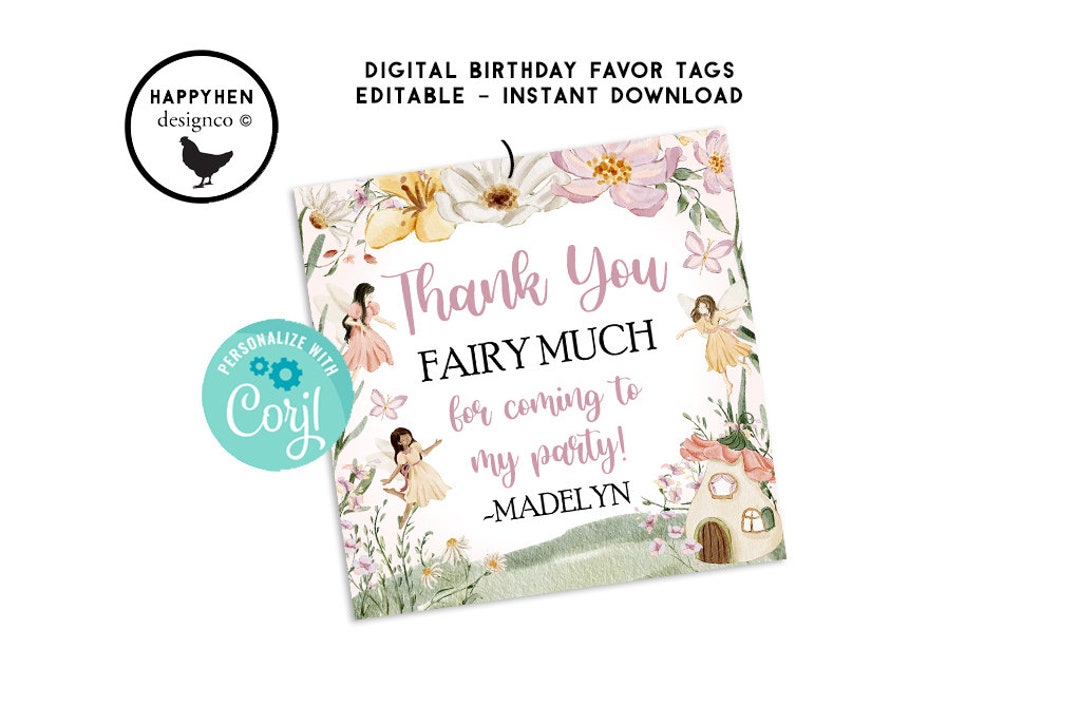 Editable Fairy Tags Birthday Party Digital 3x3 Instant Download ...
