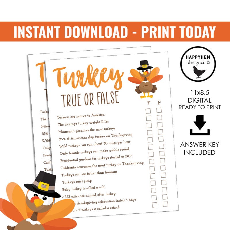 Thanksgiving True or False - Etsy