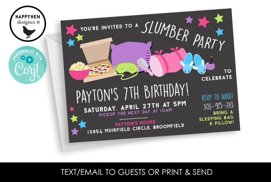 Editable Slumber Party Invitation Invite Birthday Sleepover - Etsy