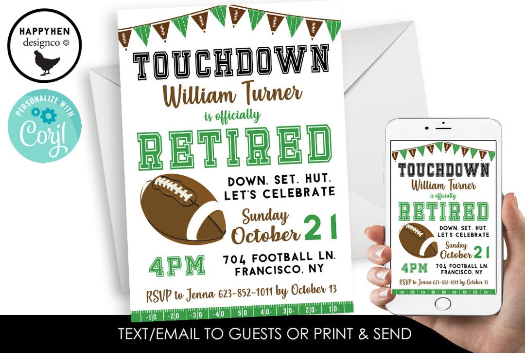 Editable Football Retirement Invitation Invite Party Digital 5x7 ...