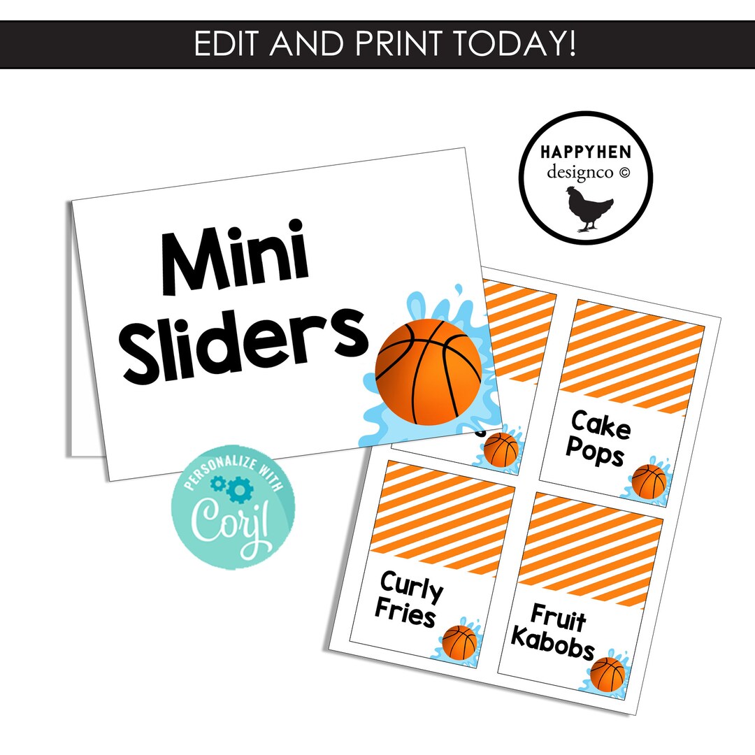 Editable Basketball Pool Party Food Tents Printable Birthday Party ...