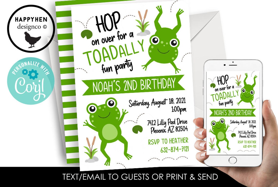 Editable Frog Birthday Invitation Invite Digital 5x7 Party ANY - Etsy