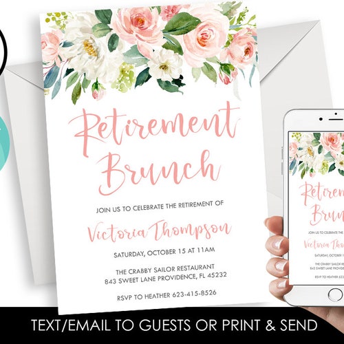Pink Retirement Party Invitation Floral 5x7 Invite INSTANT - Etsy