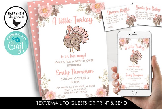 Editable Girl Turkey Baby Shower Invitation Fall Invite - Etsy