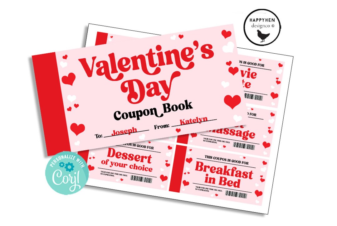 Editable Valentine Coupon Book Valentine's Day DIY Gift Template ...