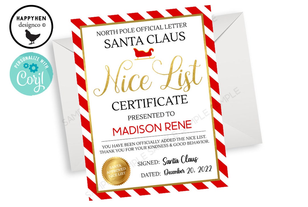 Editable Nice List Digital Santa Christmas 8.5x11 Printable Instant ...