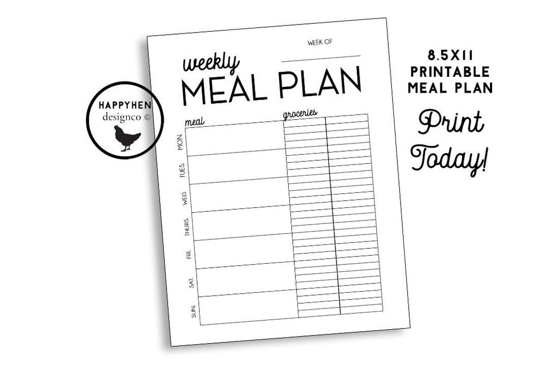 Printable Meal Plan Weekly Digital Instant Download 8.5x11 Dinner ...
