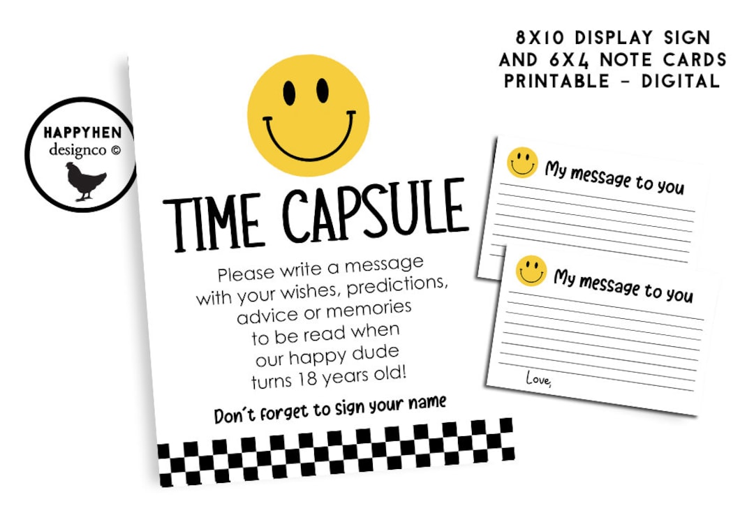 One Happy Dude Time Capsule Sign Note Card Smile Face Birthday 1st Kids ...