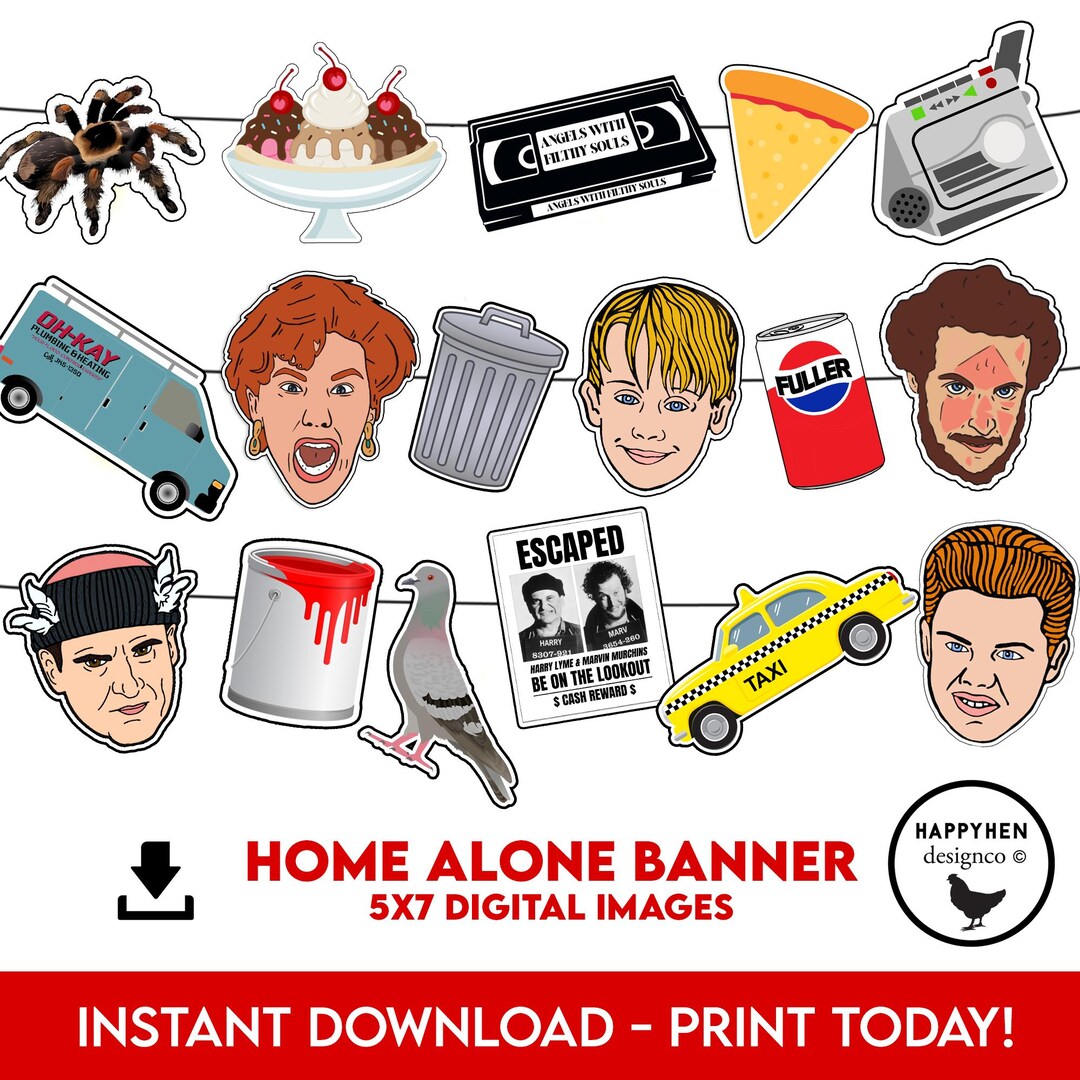 Home Alone Christmas Banner Digital Printable Decor Party Holiday Movie ...