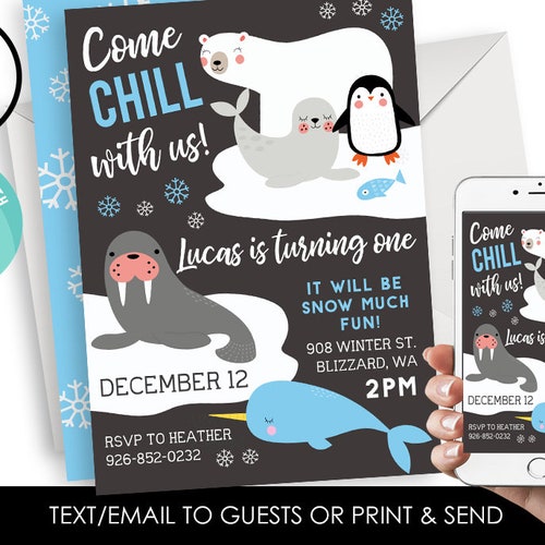 Arctic Animals Birthday Invitation - Etsy