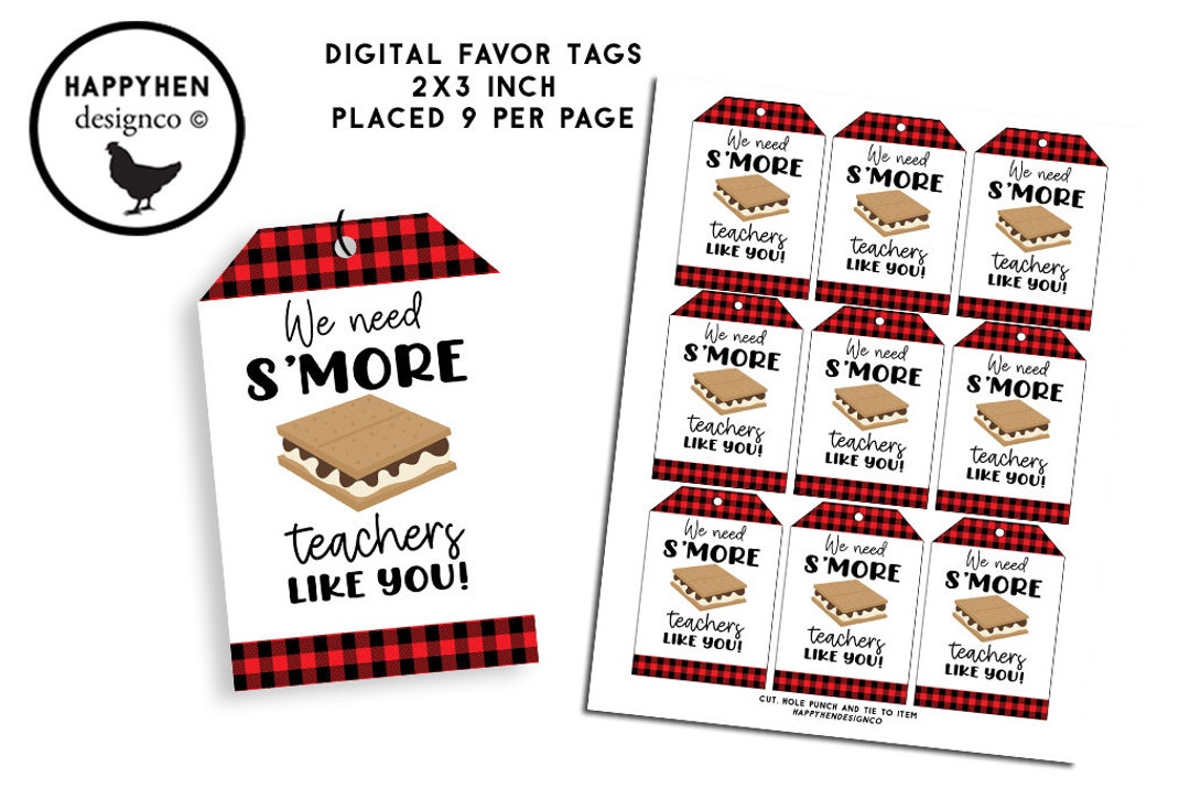 Teacher Gift Tags S'more Like You Favor Tag Printable Digital Plaid ...