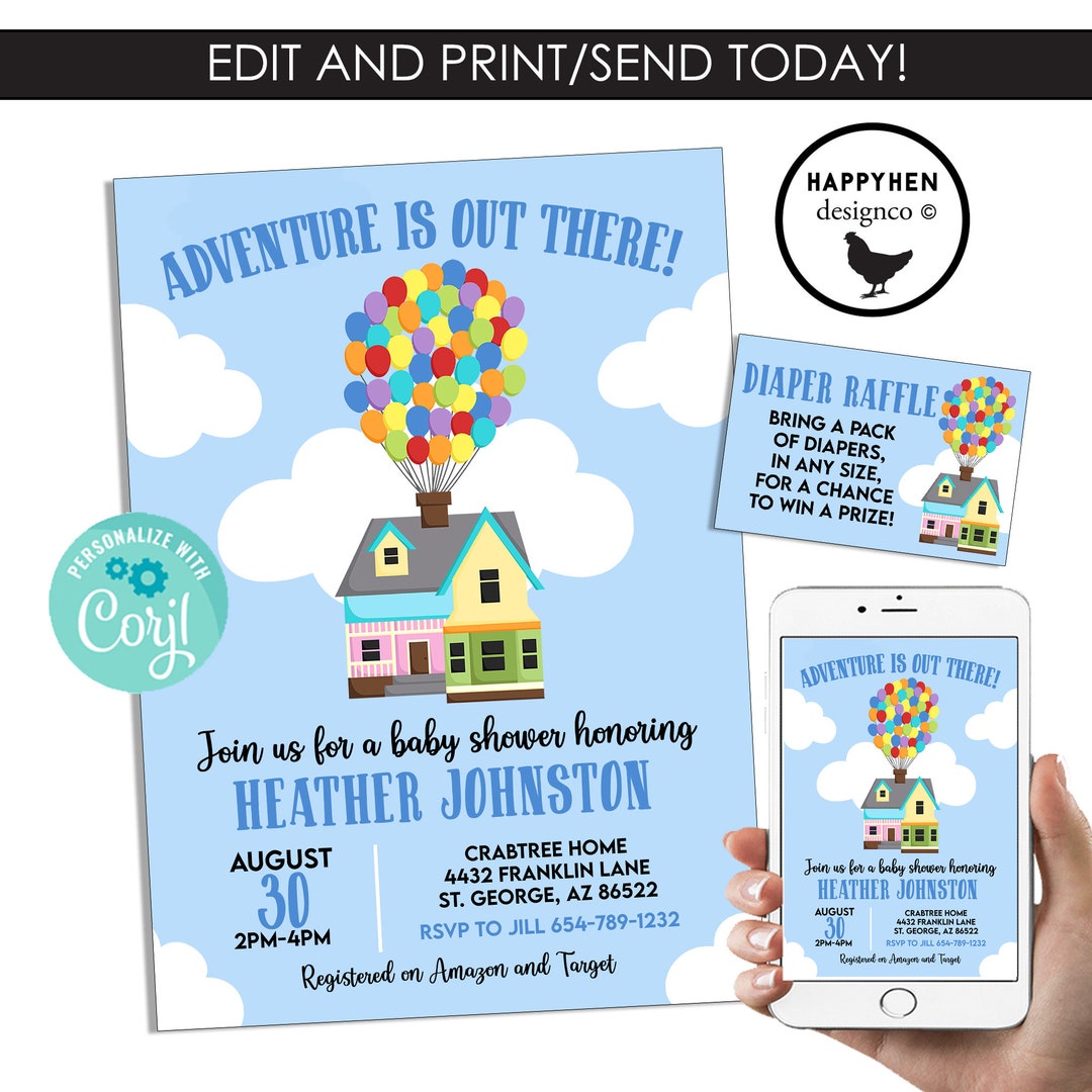 Editable UP Baby Shower Invitation Invite Sprinkle Disneyland Movie ...