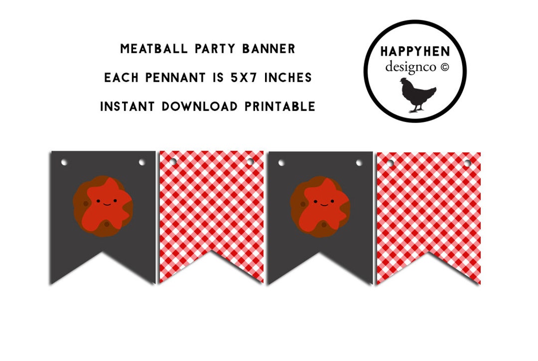 Meatball Birthday Banner Baby Shower Digital Printable Instant Download ...