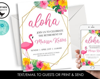 Editable Aloha Retirement Invitation Invite Party Luau Digital - Etsy