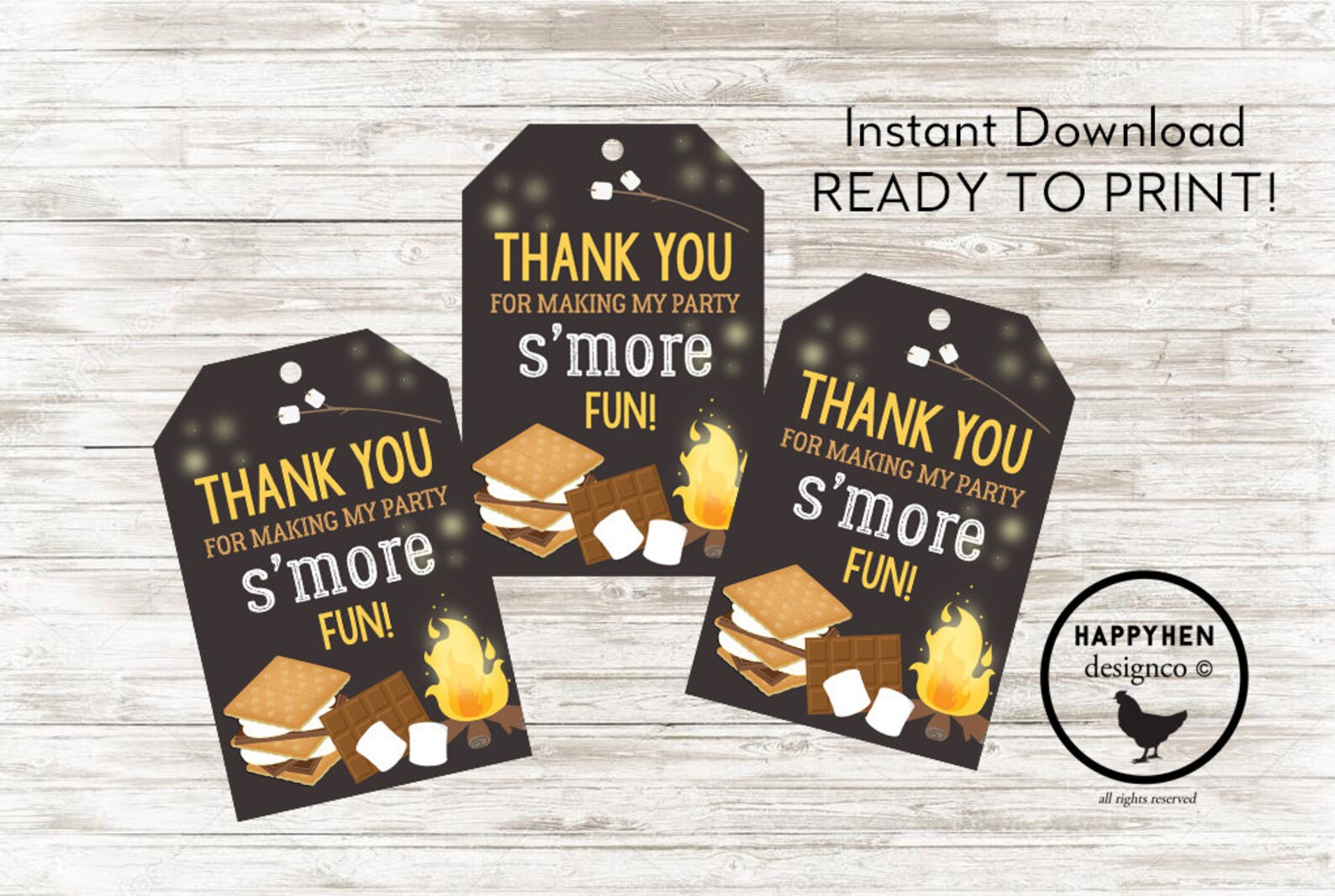S'mores Birthday Favor Tags Thank You Digital Smores Party - Etsy
