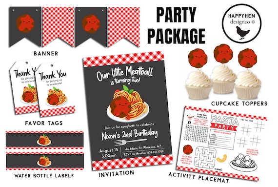 Meatball Birthday Invitation Invite Party Package Digital - Etsy