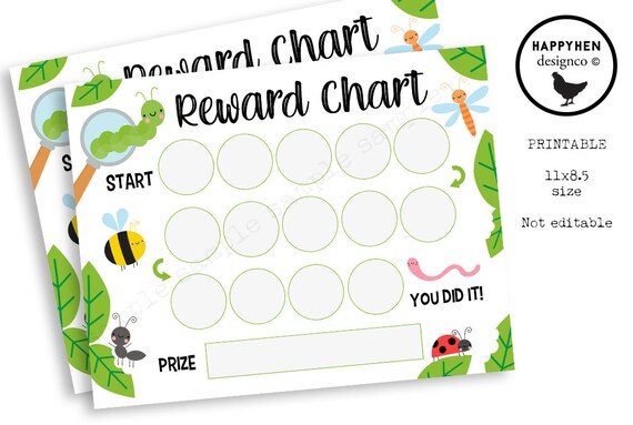 Bug Reward Chart Printable Digital Kids Incentive Sign Bugs - Etsy