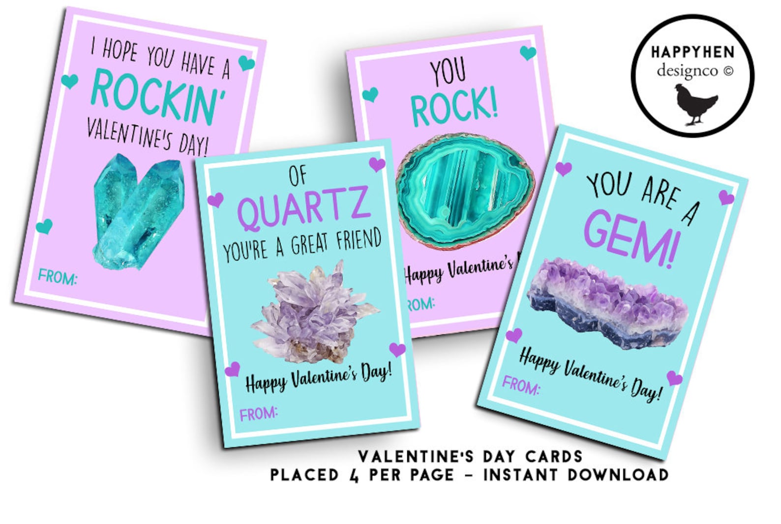 Gemstone Valentine Day Cards Printable Digital Classroom - Etsy