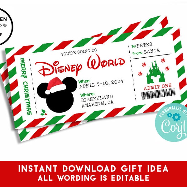 Christmas Disneyworld Surprise Ticket - Etsy