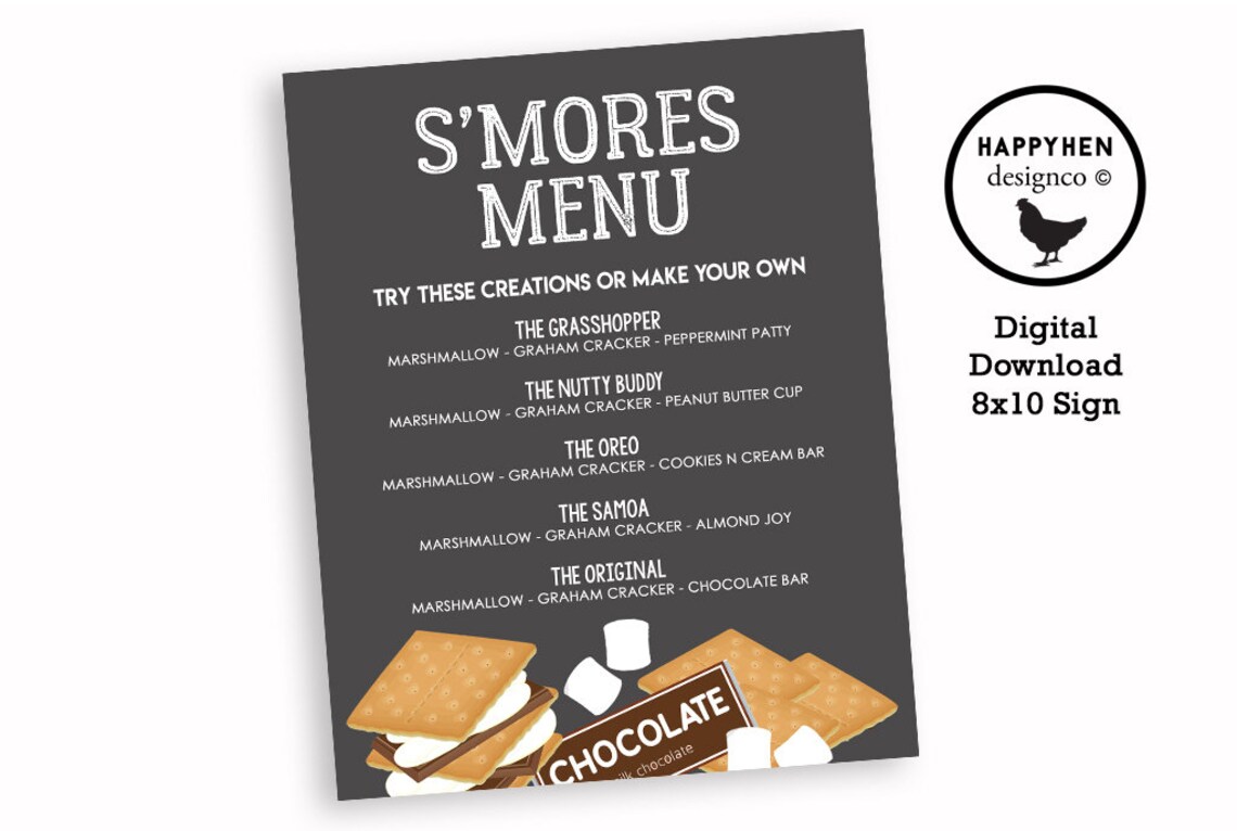 Smores Menu Sign Digital 8x10 S'mores Chalkboard Digital - Etsy