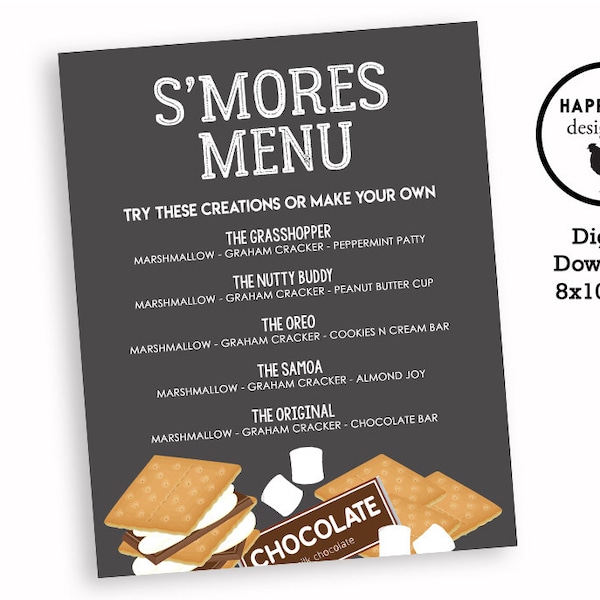 Smores Menu - Etsy