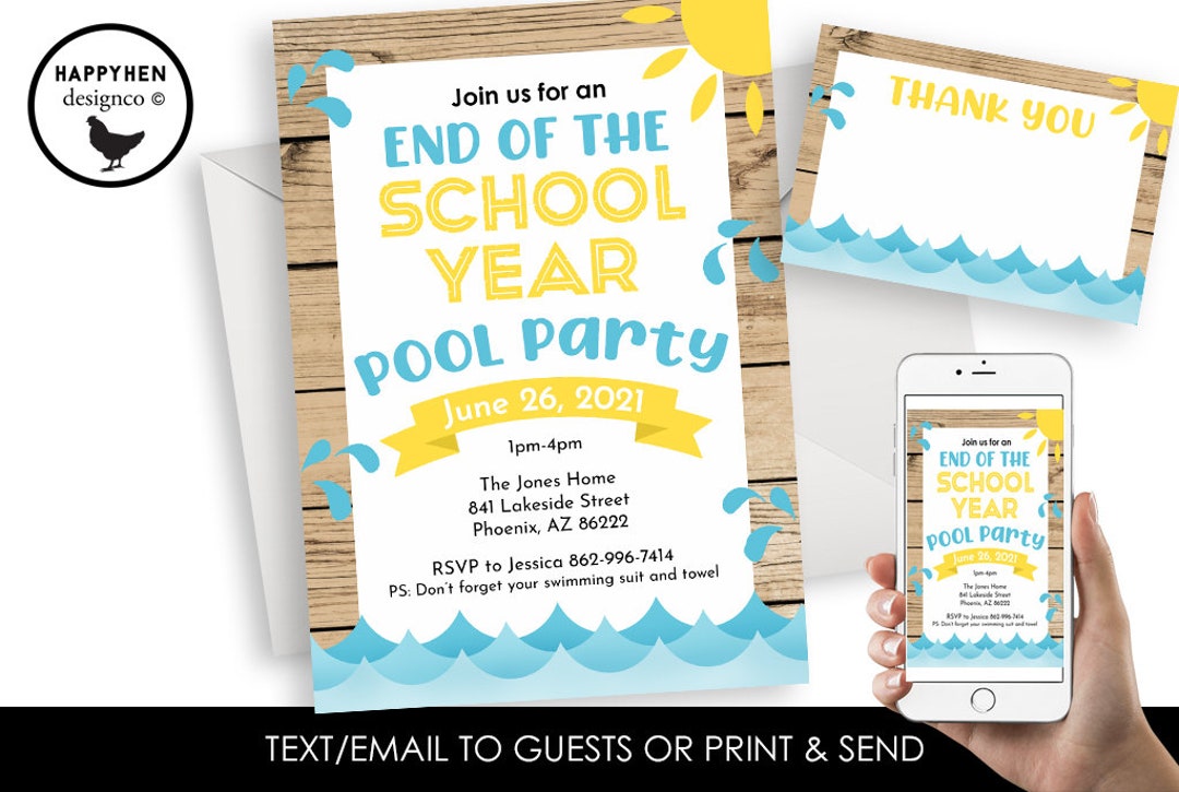 End of Year POOL PARTY Invite Invitation Digital Summer Kids 5x7 Water ...
