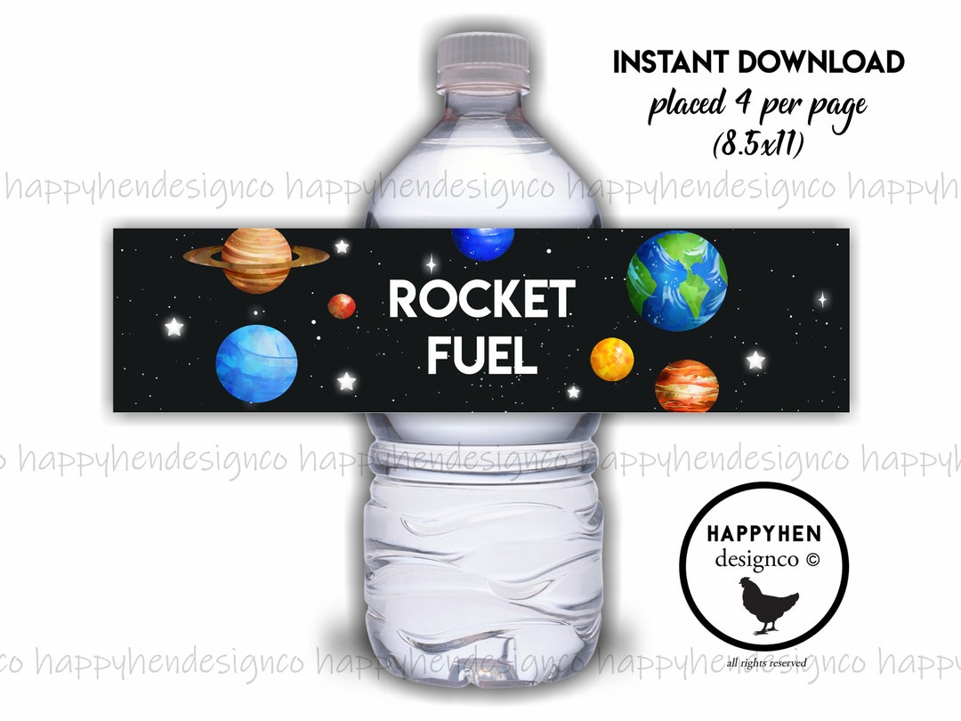 Printable Space Water Bottle Labels Birthday Digital Astronaut Planets ...