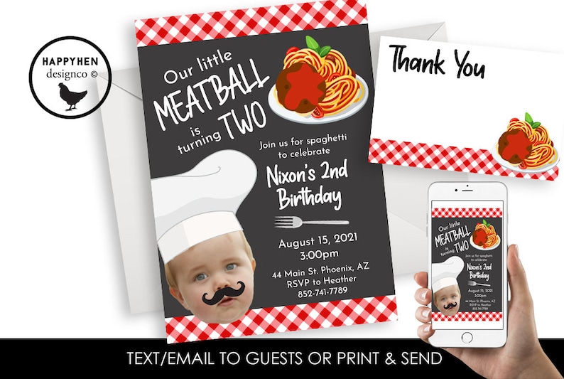 Meatball Birthday Invitation Invite Spaghetti Party Digital | Etsy