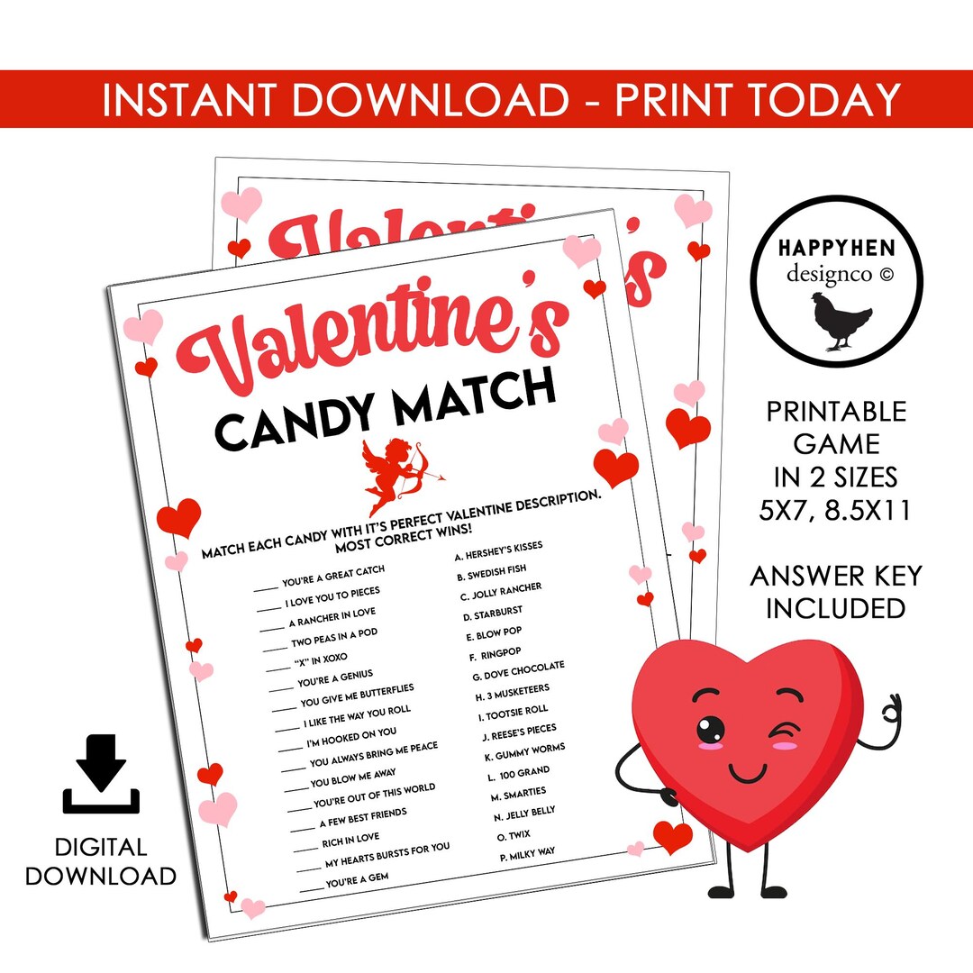 Valentine's Day Candy Match Game Printable Instant Download Digital ...
