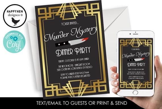 Editable Murder Mystery Dinner Party Invitation Roaring - Etsy
