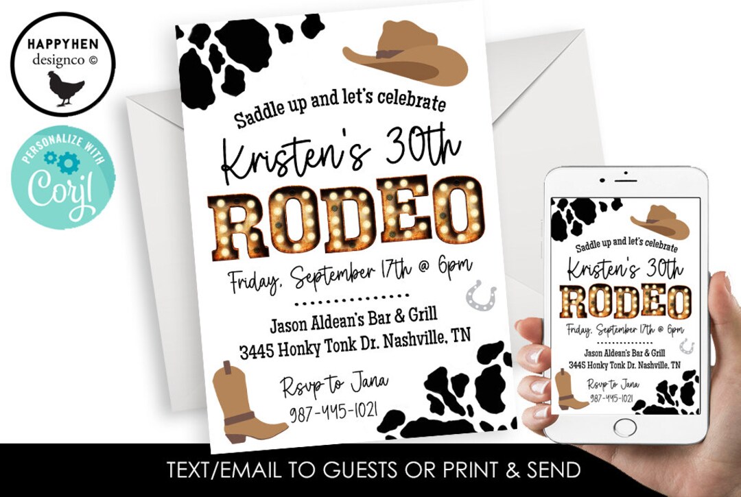 Editable Rodeo Birthday Adult Digital Invitation Invite Digital 5x7 ...