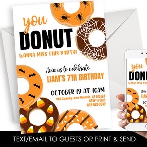 Editable Halloween Donut Invitation Invite Birthday Doughnut - Etsy