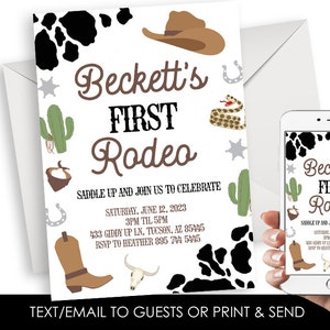 Editable 1st Rodeo Cowboy Invitation Invite Birthday Digital 5x7 Wild ...