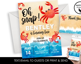 Crab Birthday Invitation | Etsy