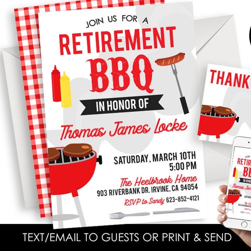 Retirement BBQ Invitation Party Invite Retire Rustic Barbecue | Etsy
