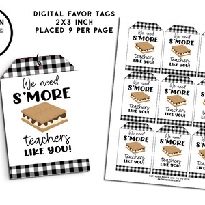 Teacher S'more Gift Tags Printable Digital Teachers Favor Tag Thank You ...