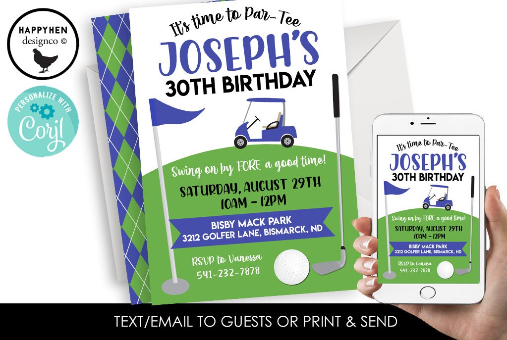 Editable Golf Birthday Invitation Digital 5x7 Invite Instant Download ...