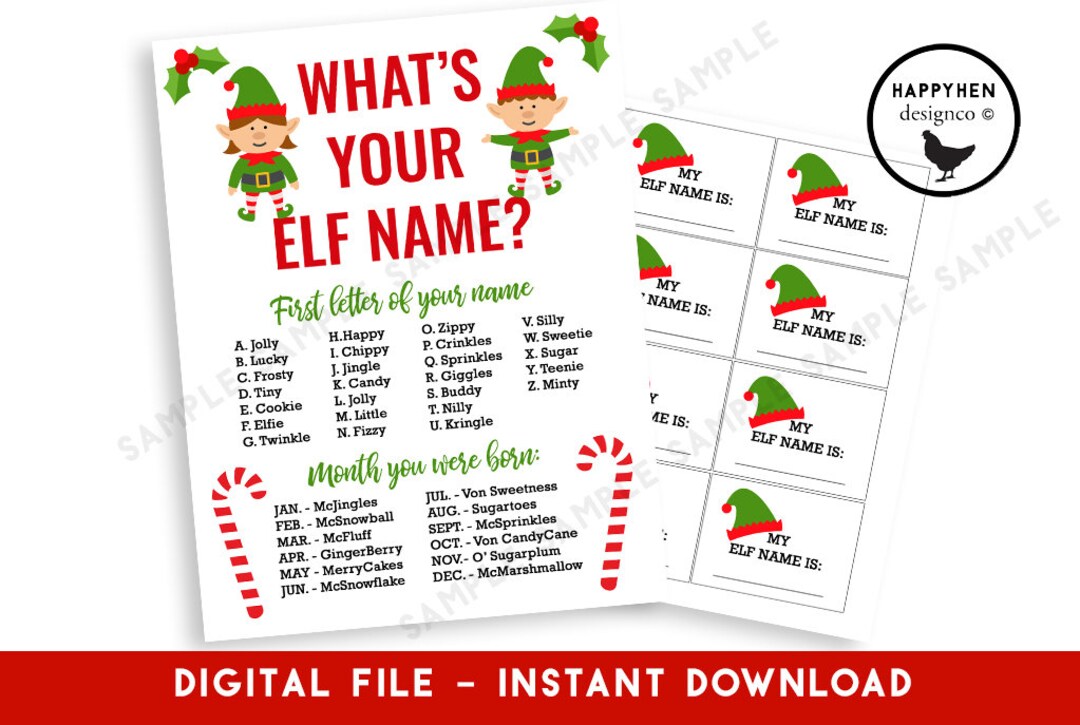 What's Your Elf Name Printable Sign Digital Instant Download Christmas ...