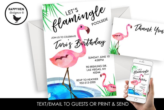 Let's Flamingle Invitation Invite Poolside Party Digital - Etsy