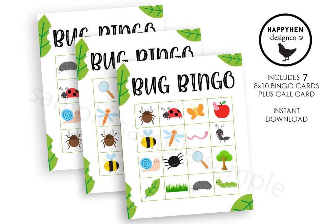 Bug Bingo Birthday Party Game Digital 5x7 Kids Insects Bingo Cards 7 ...
