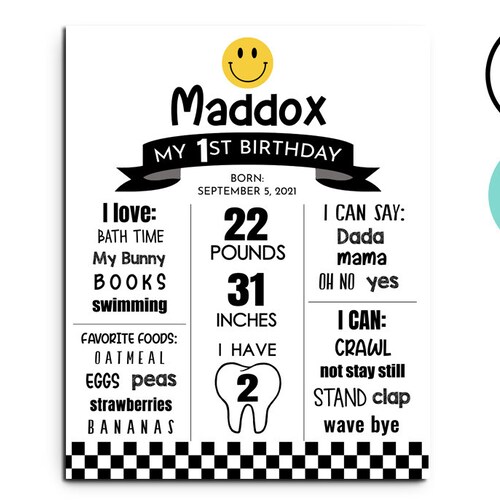 Editable One Happy Dude Milestone Chart Stats Poster Sign - Etsy