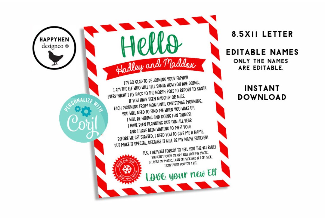New Elf Welcome Letter Editable Digital 8.5x11 Christmas Fun Instant ...