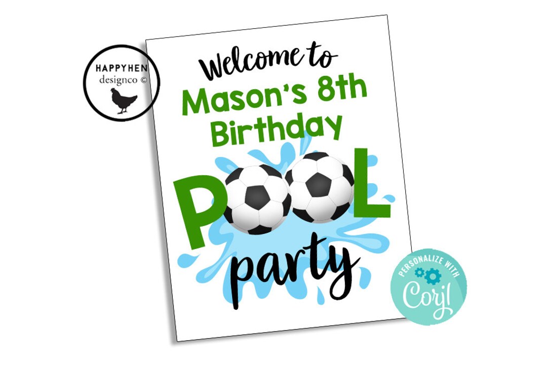 Editable Soccer Pool Party Welcome Sign 16x20 Instant Download Template ...