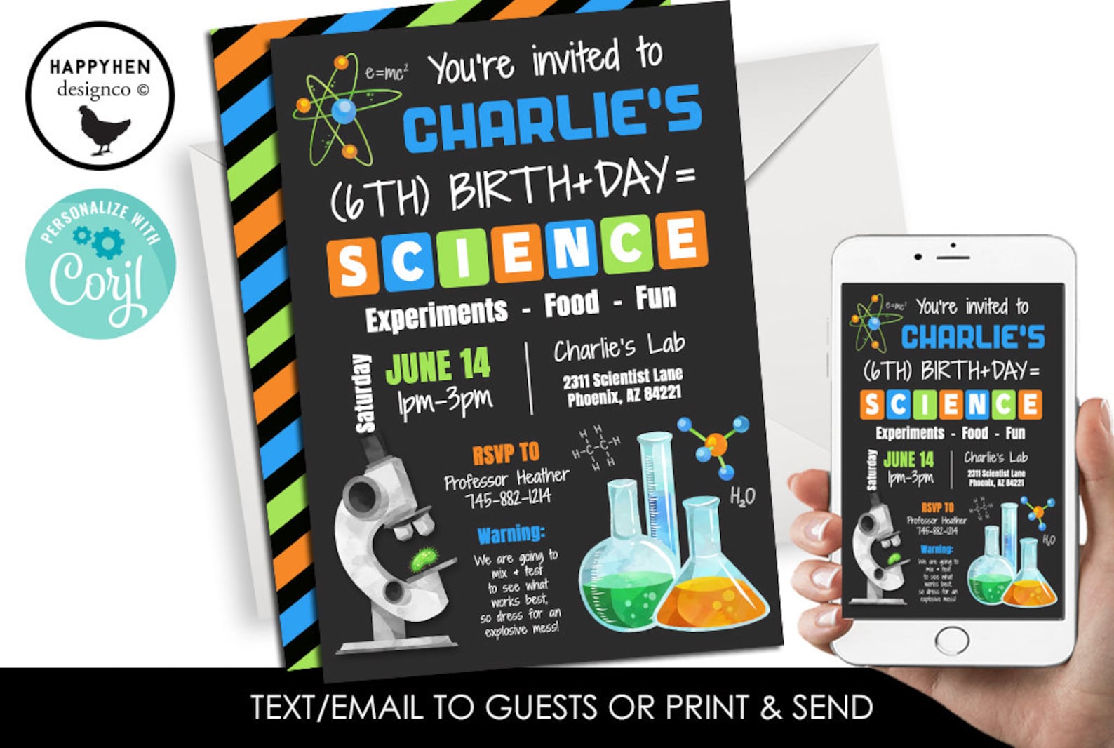 Editable Science Birthday Invitation Invite Party Experiment Scientist ...