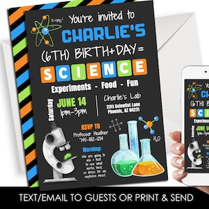 Editable Science Birthday Invitation Invite Party Experiment Scientist ...