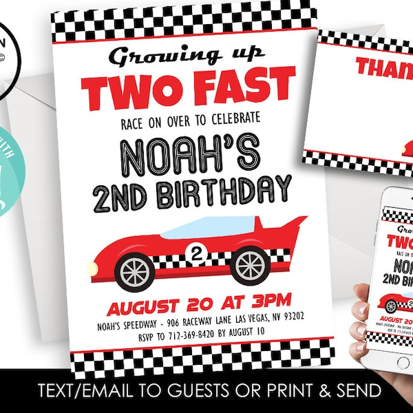 Growing up Two Fast Digital Birthday Invitation - Etsy
