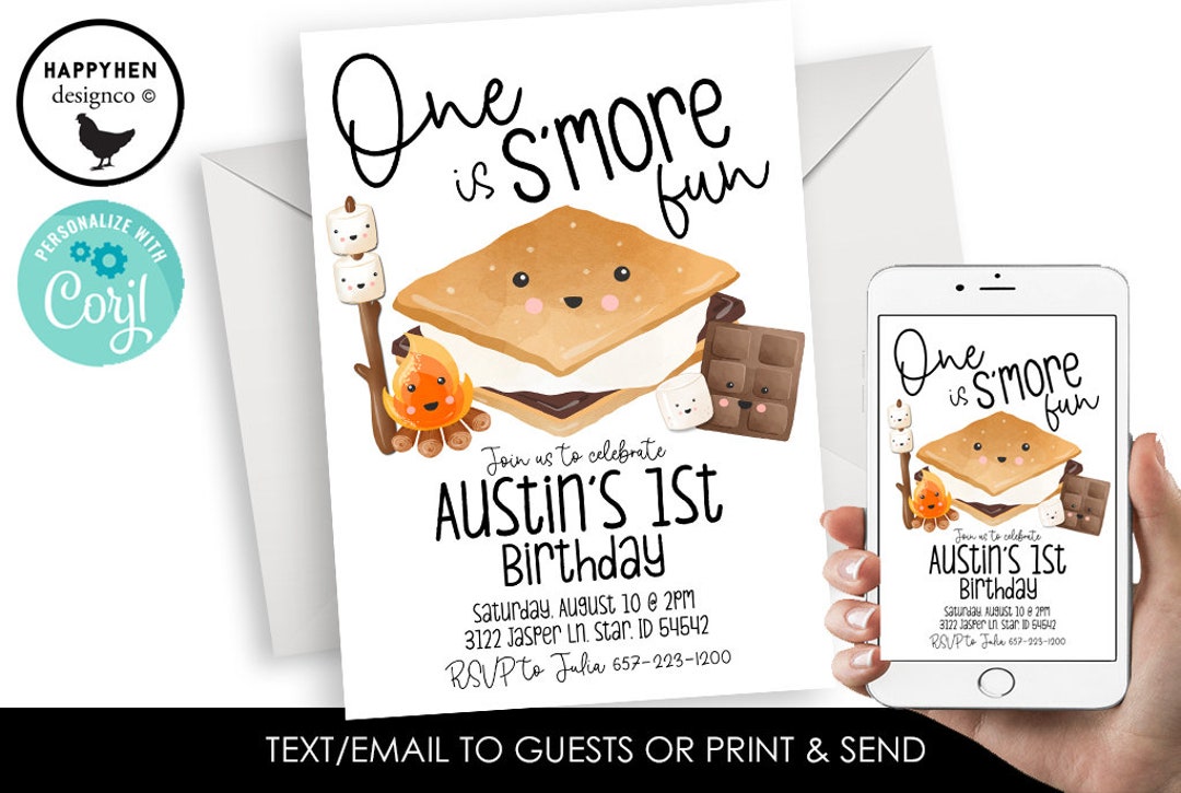 Editable S'mores First Birthday Invitation 1st Invite Birthday Party ...
