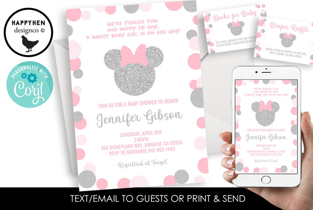 Editable Minnie Baby Shower Invite Invitation Sprinkle Mouse Inspired ...