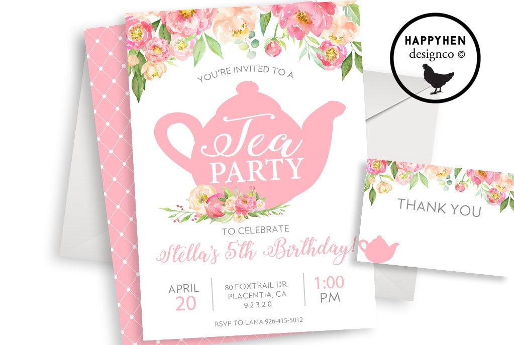 Tea Party Invitation Invite Digital 5x7 Watercolor Floral High Tea ...